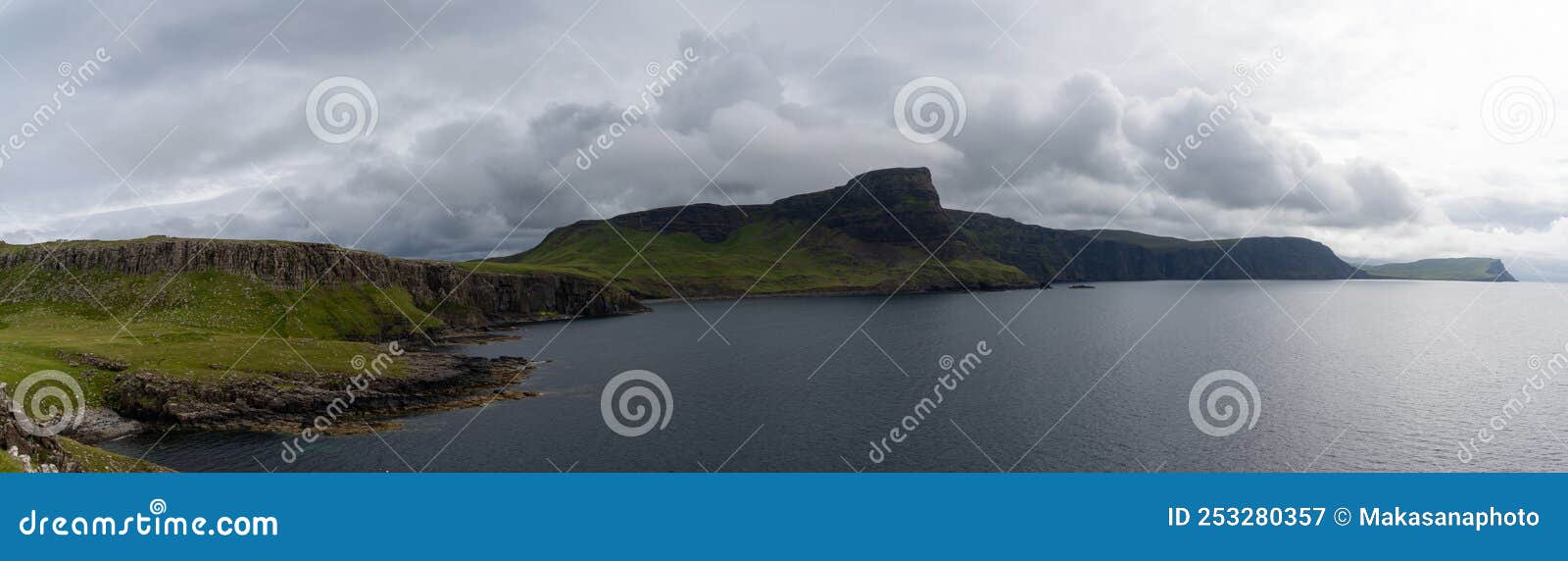 Panorama Landscape of the Green Cliffs on the Coast of Neist Point on ...