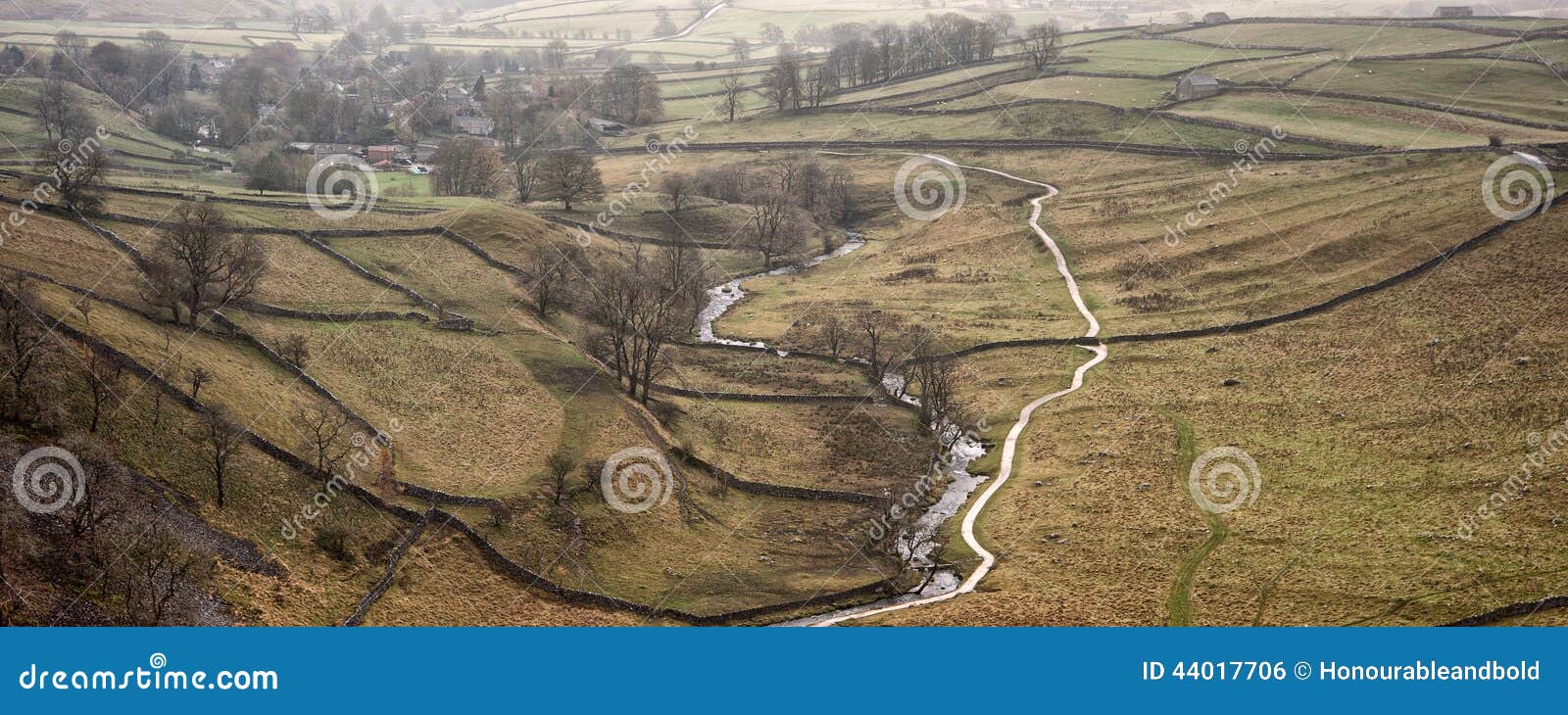Panorama Landscape Stream Running through Valley in Autumn Stock Photo ...