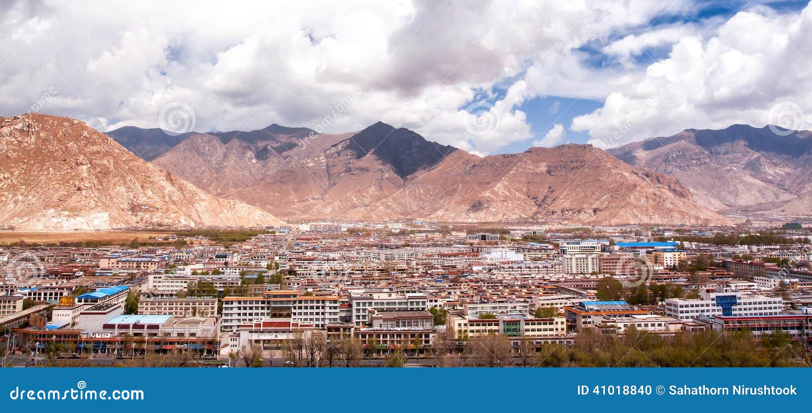 Panorama of the Lhasa S Building with the Mountain Stock Photo - Image ...