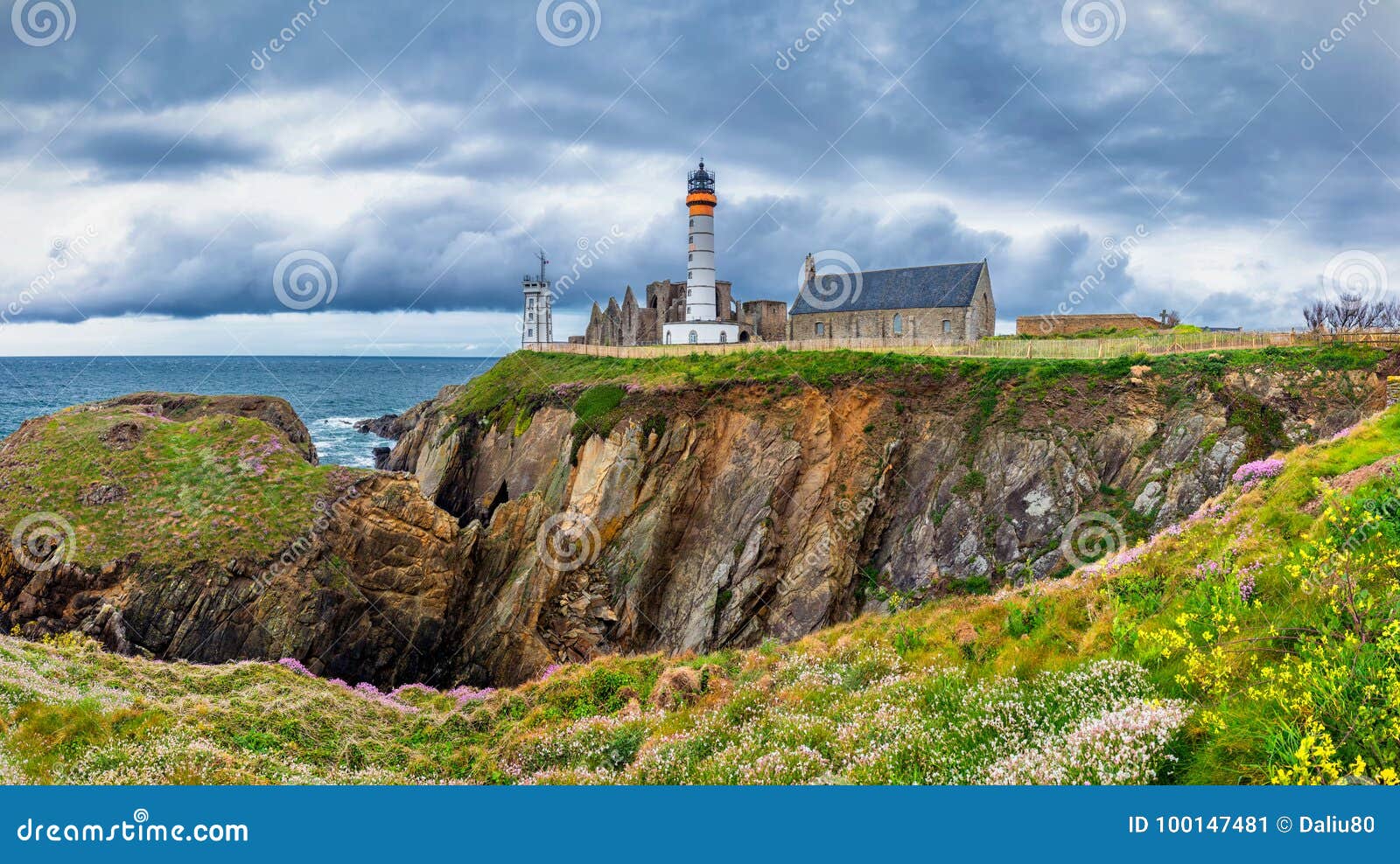 Panorama of Lighthouse and Ruin of Monastery, Pointe De Saint Ma Stock ...