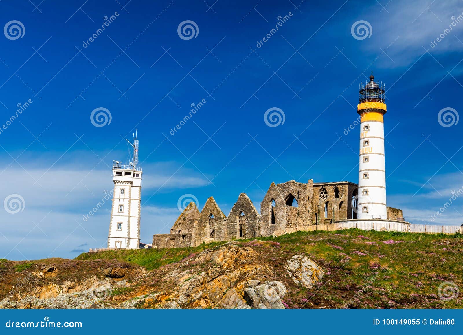 Panorama of Lighthouse and Ruin of Monastery, Pointe De Saint Ma Stock ...