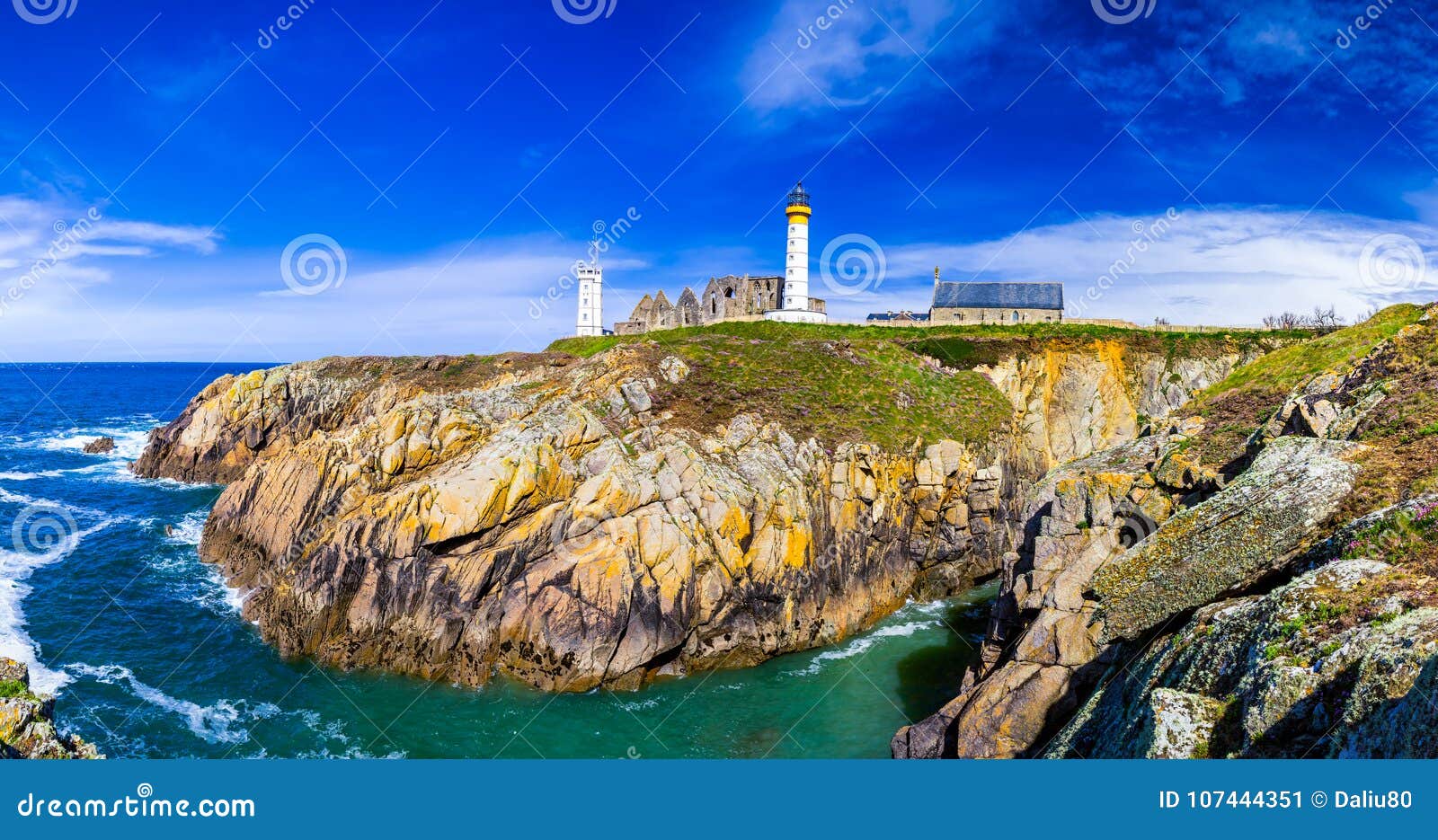 Panorama of Lighthouse and Ruin of Monastery, Pointe De Saint Ma Stock ...