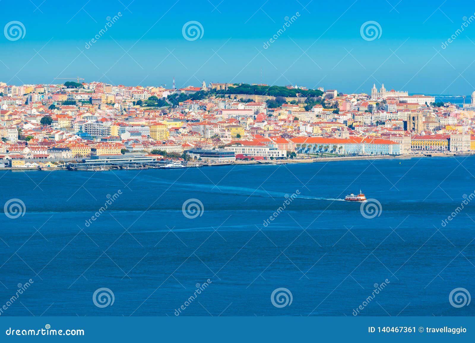 Panorama of Lisbon and the River Tejo, Portugal Stock Image - Image of ...