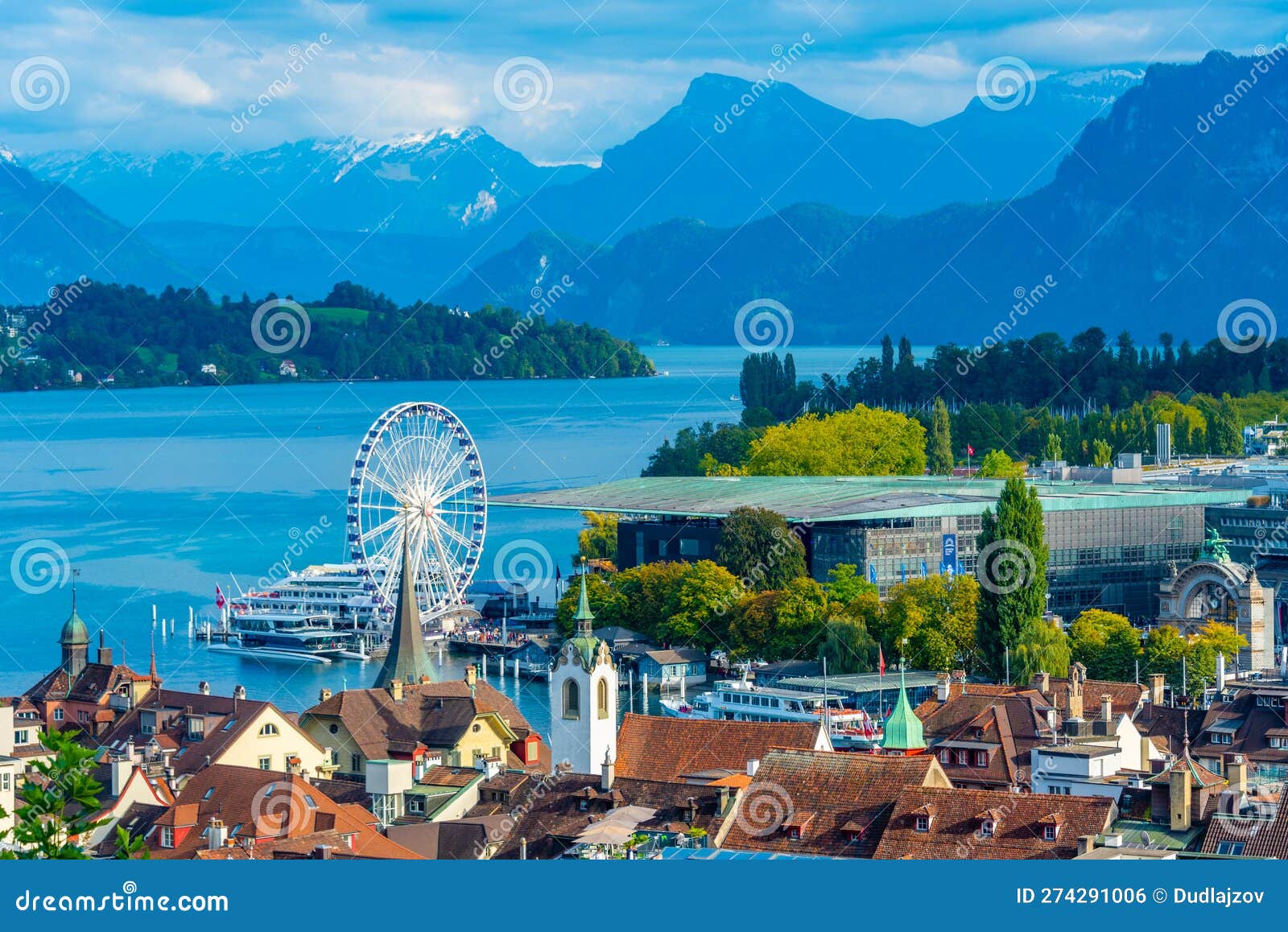 Panorama of Luzern with KKL Building in Switzerland Stock Photo - Image ...
