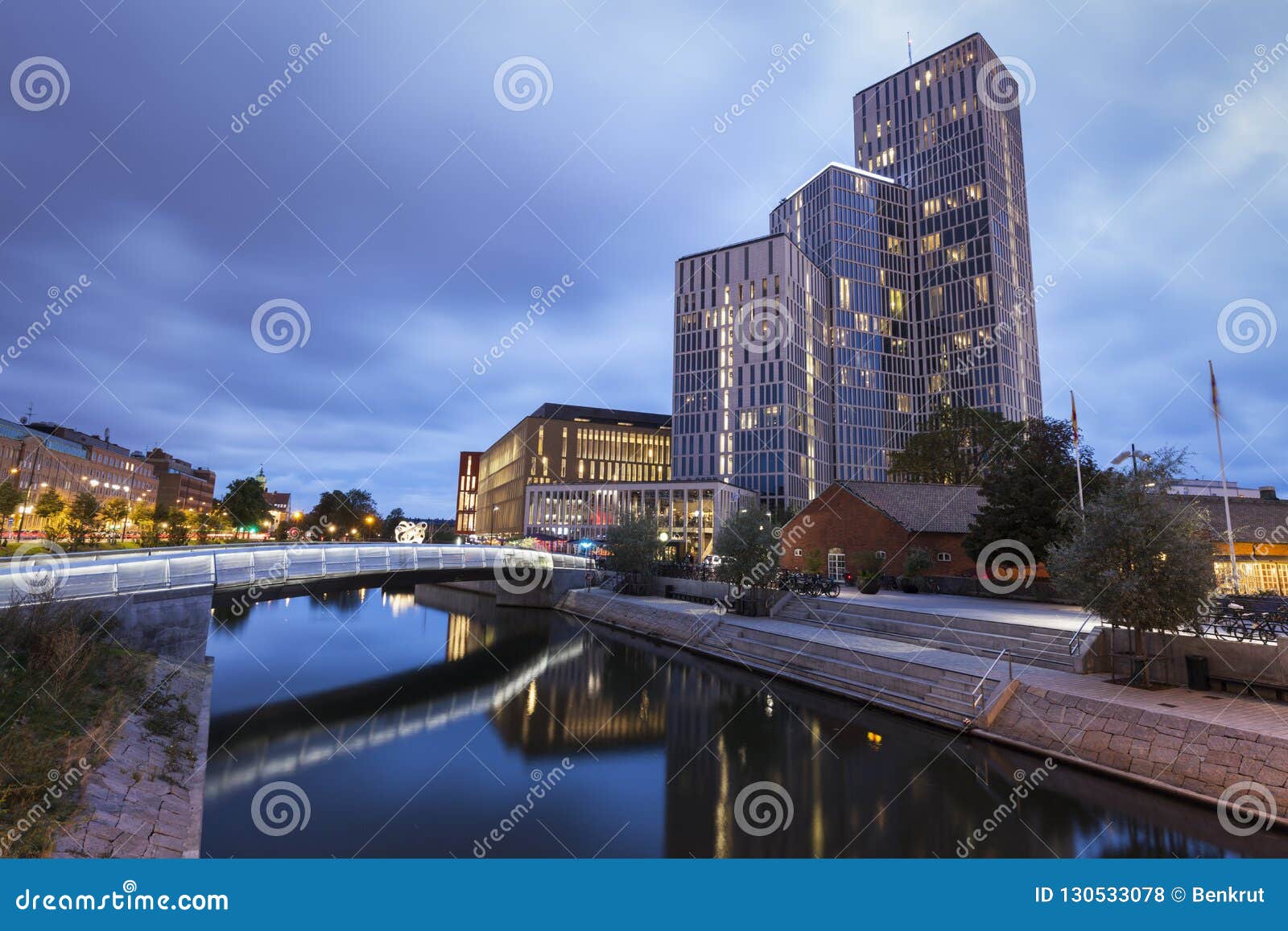 Panorama of Malmo at night stock photo. Image of night - 130533078