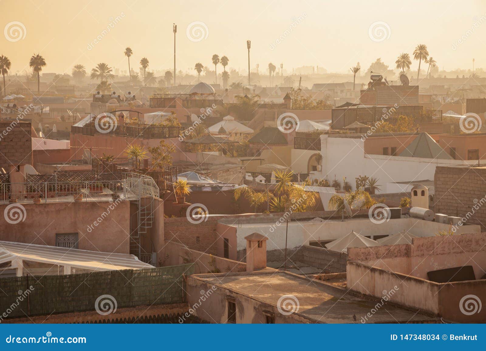 Panorama of Marrakesh at Sunrise Stock Photo - Image of cityscape ...