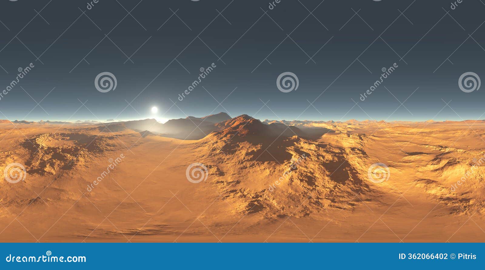 360 Panorama Of Mars-like Desert Exoplanet Sunset, Environment Map ...