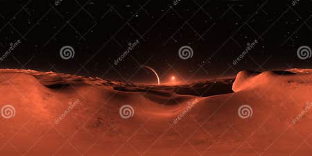 360 Panorama of Mars-like Exoplanet Sunset, Environment Map ...