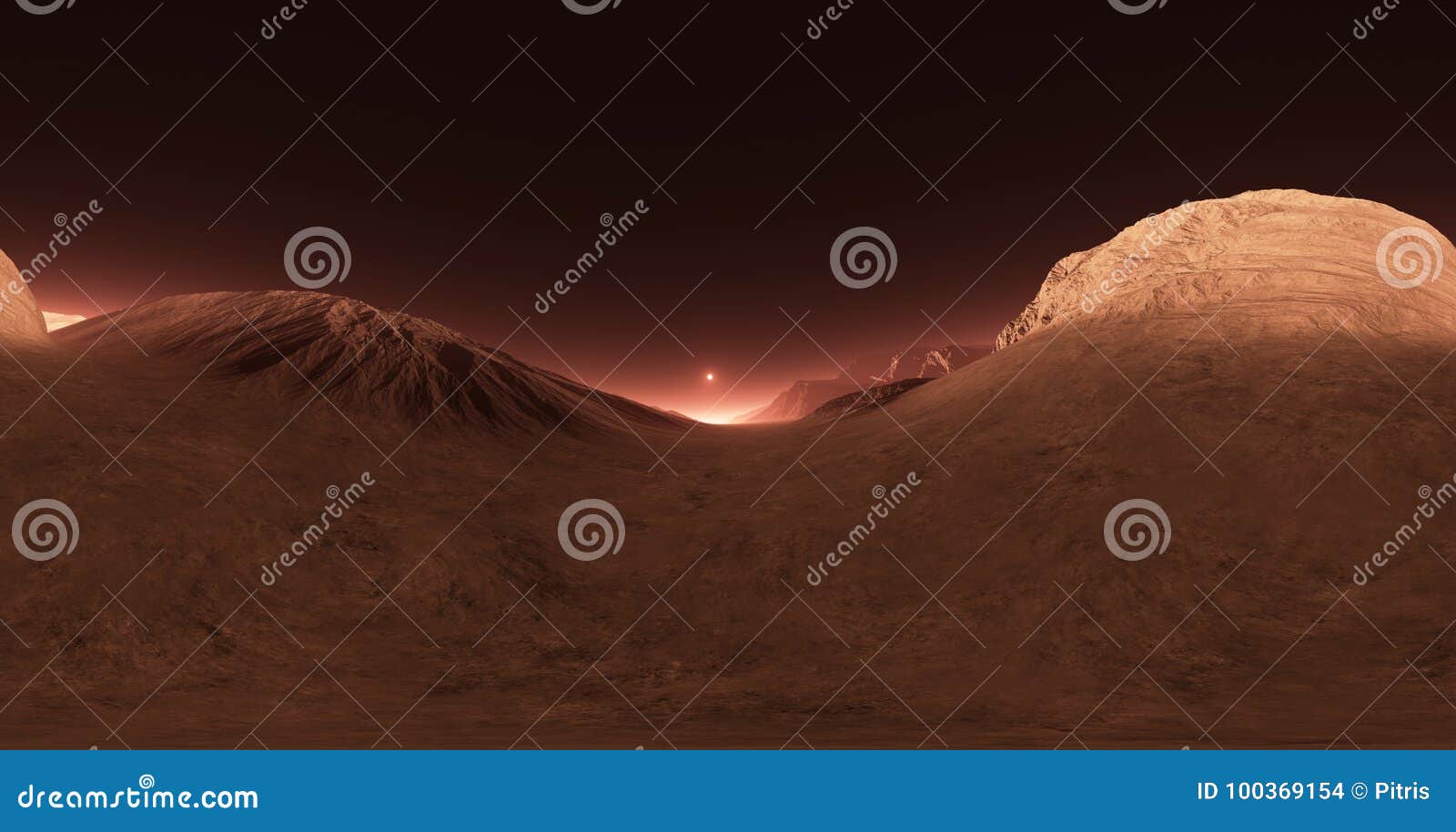 Panorama Of Mars Sunset. Martian Landscape, Environment 360 HDRI Map ...