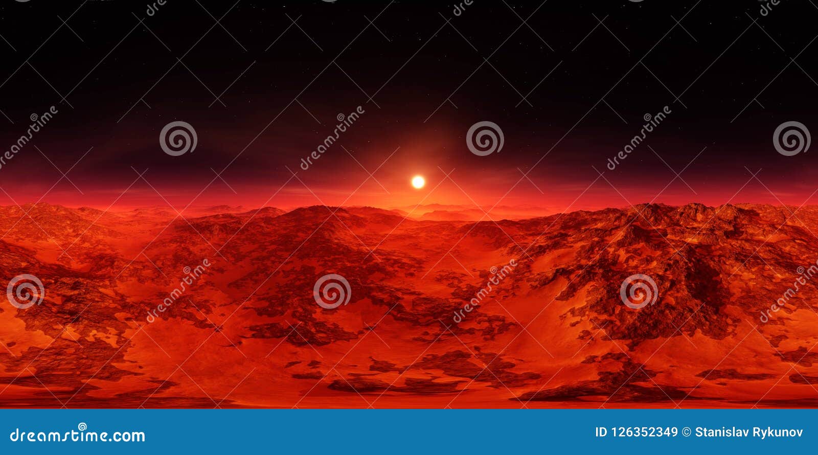 Panorama of the Martian Landscape at Sunset Stock Illustration ...