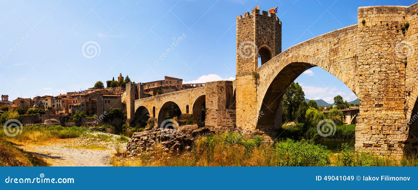 Panorama of Medieval Bridge with Gate Stock Image - Image of bridge ...