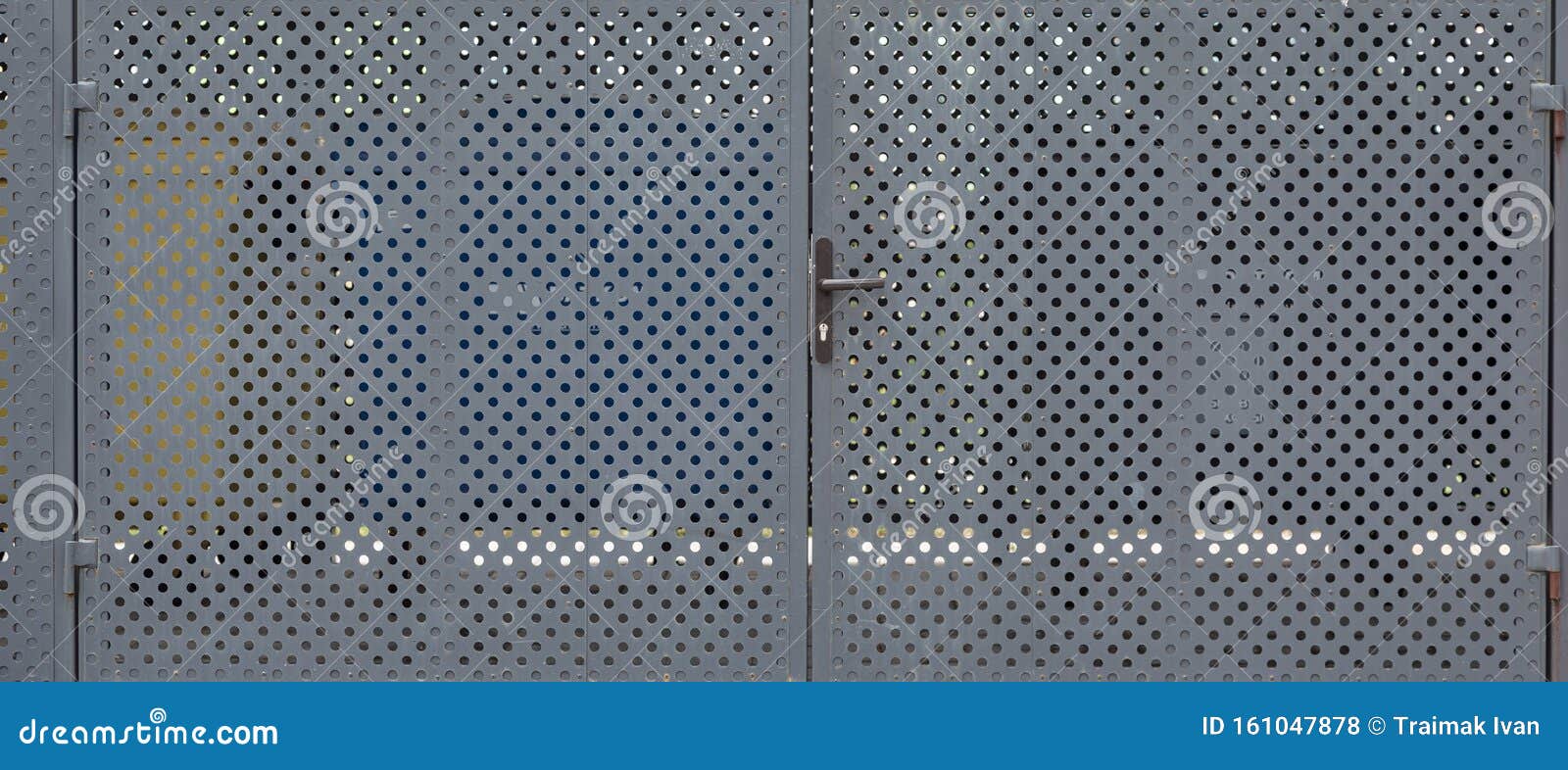 Panorama of Metal Gates with Round Openings Stock Photo - Image of ...