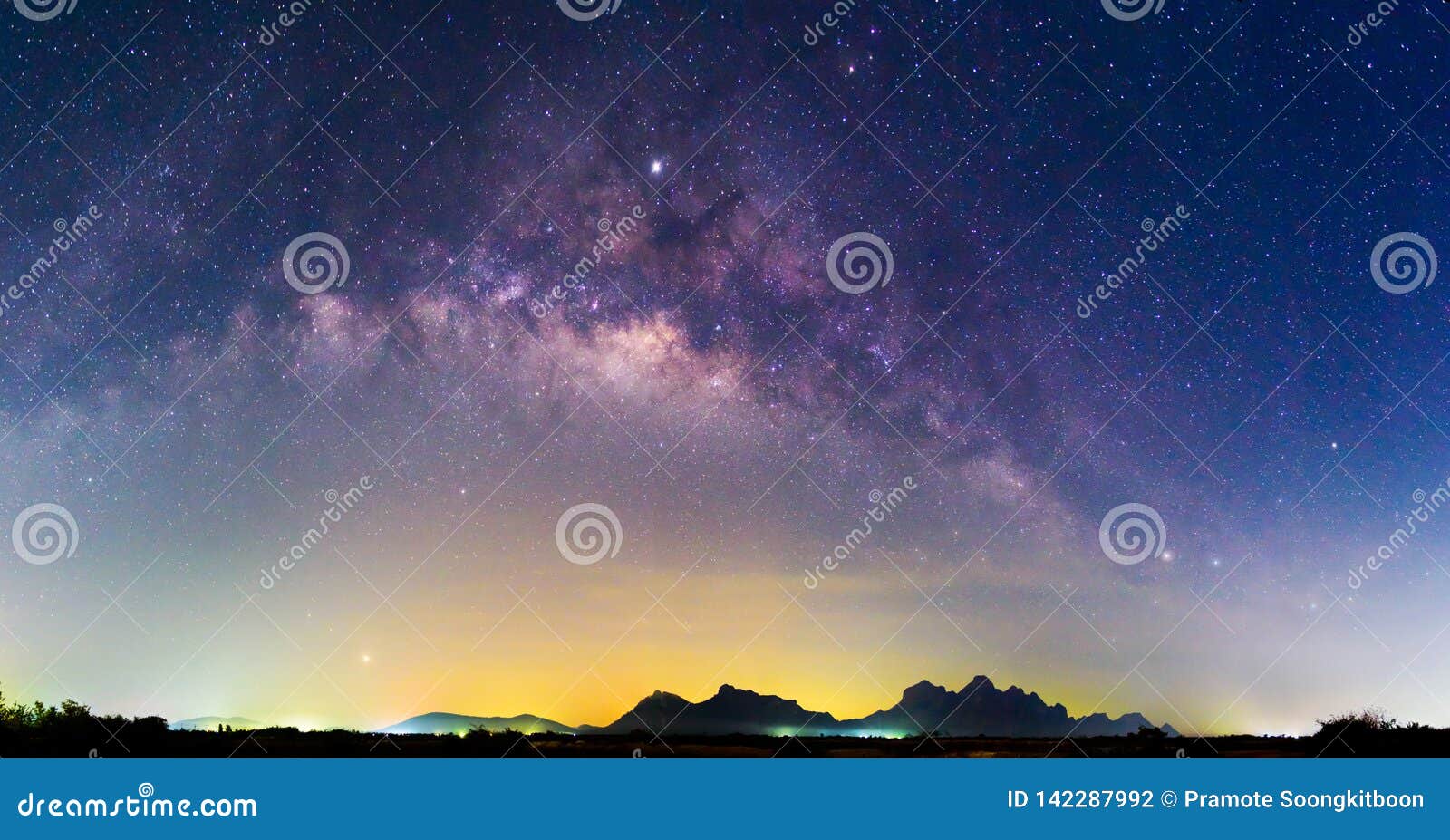 Panorama Milky Way at the Lake Stock Photo - Image of reflections ...