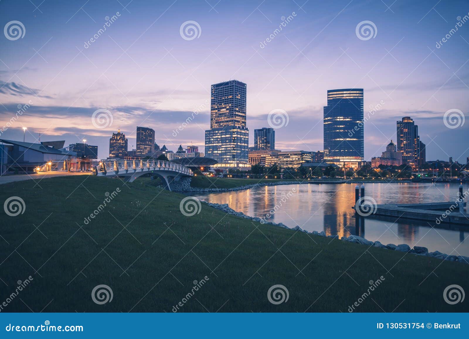 Panorama of Milwaukee at Night Stock Photo - Image of michigan ...