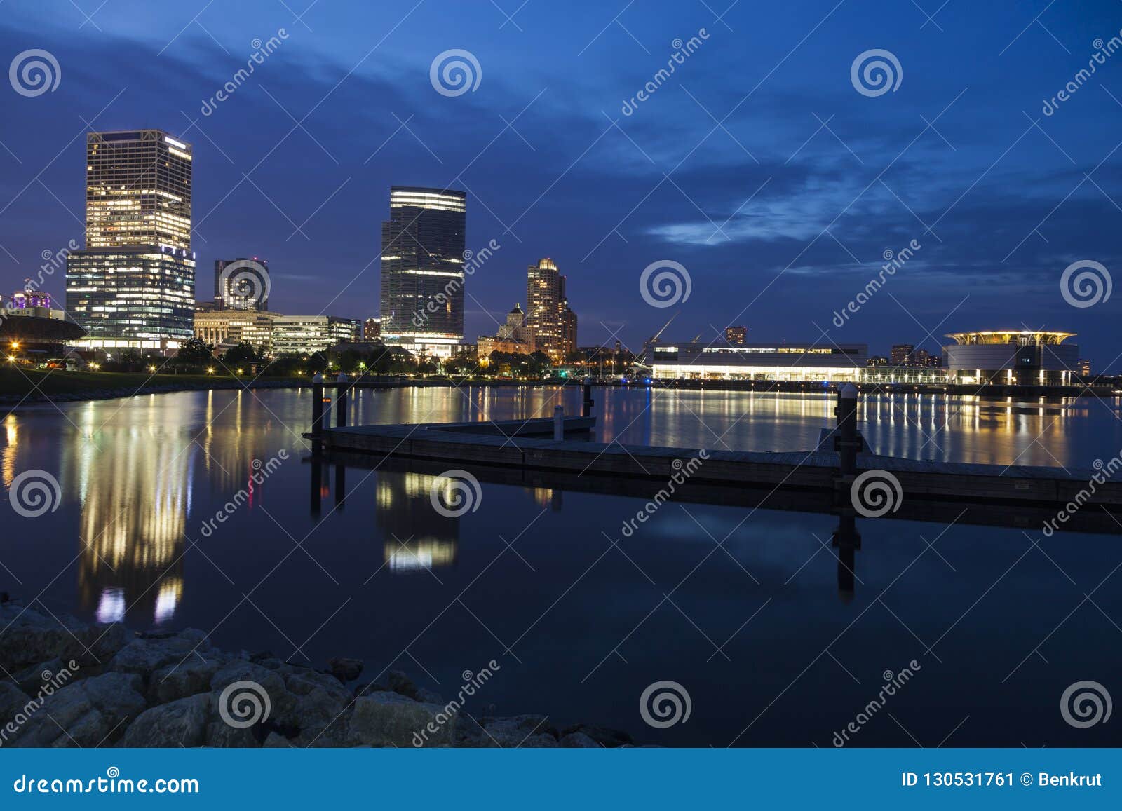 Panorama of Milwaukee at Night Stock Image - Image of panorama ...