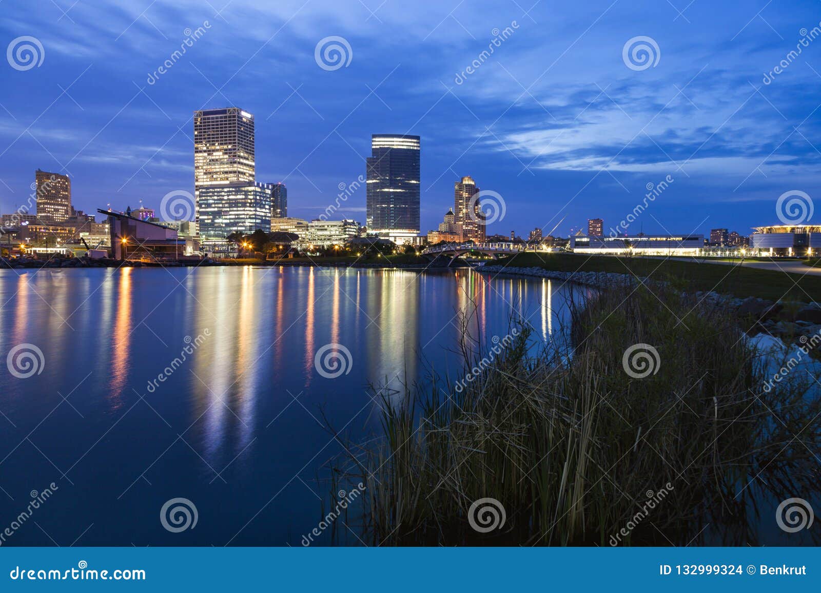 Panorama of Milwaukee at Night Stock Photo - Image of skyline, sunrise ...