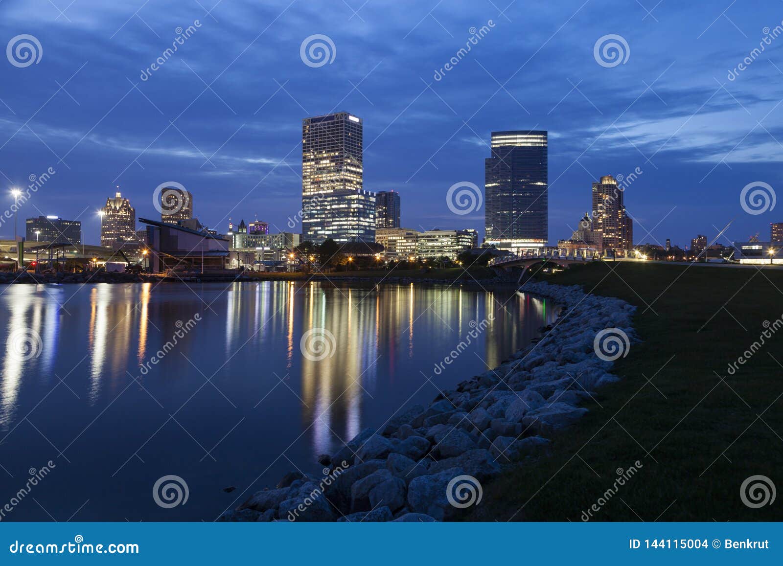 Panorama of Milwaukee at Night Stock Photo - Image of panorama ...