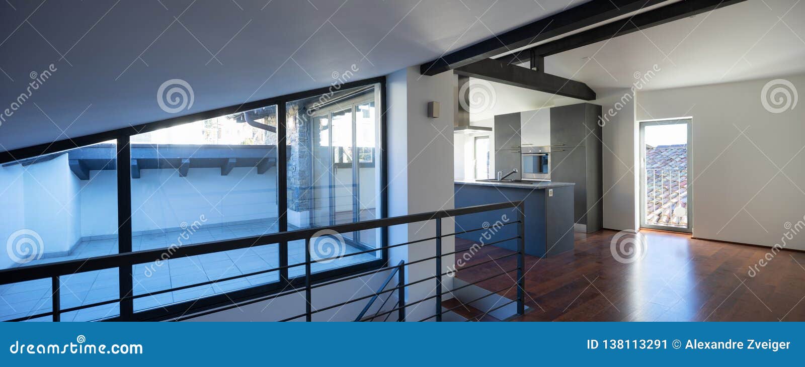 Panorama of Modern Open Space in Loft Stock Image - Image of kitchen ...