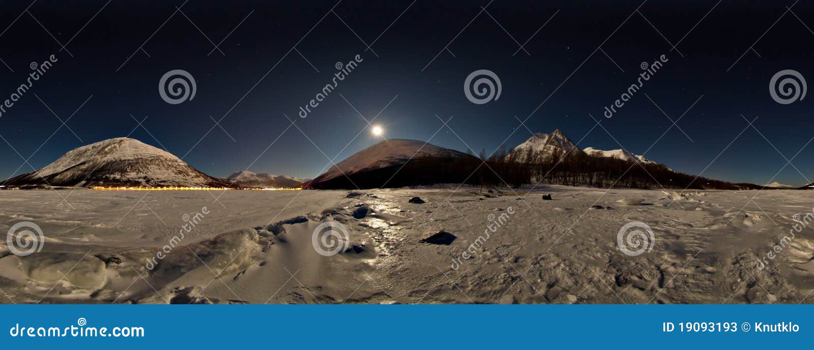 Panorama Moonlight from Sea Ice in the Winter Stock Image - Image of ...