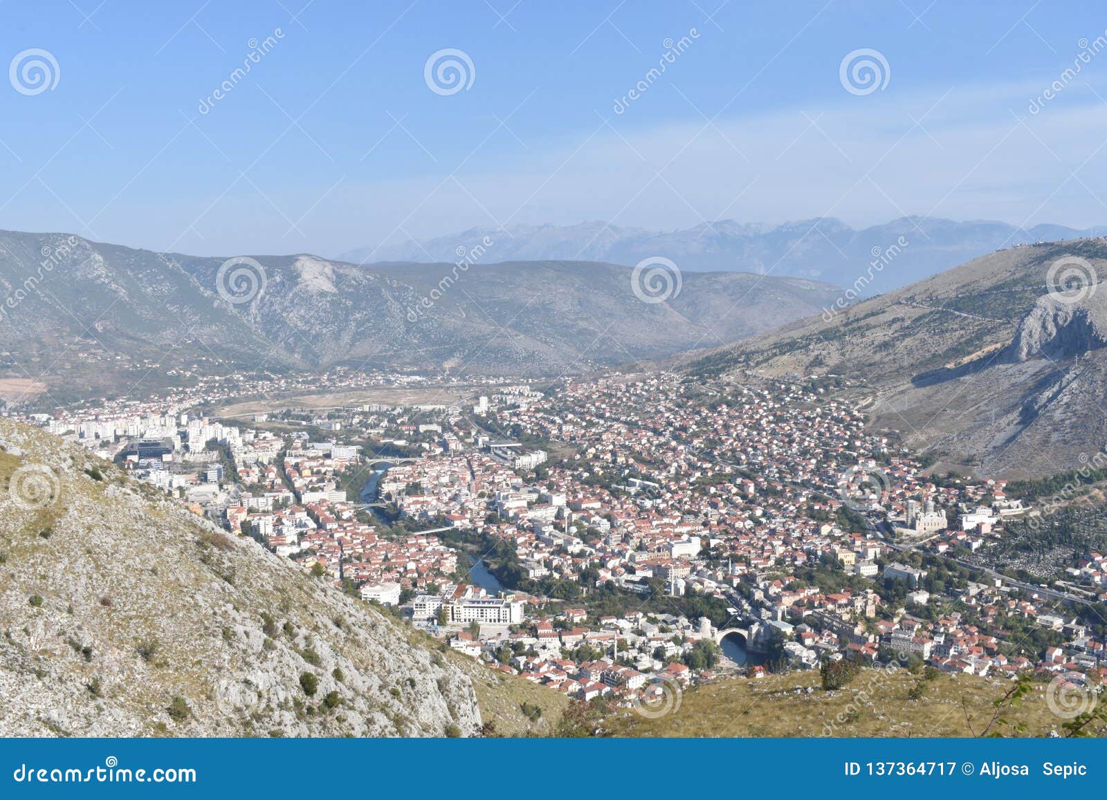 The Panorama of the Mostar and the Old Bridge Viewed from the Hum Hill ...