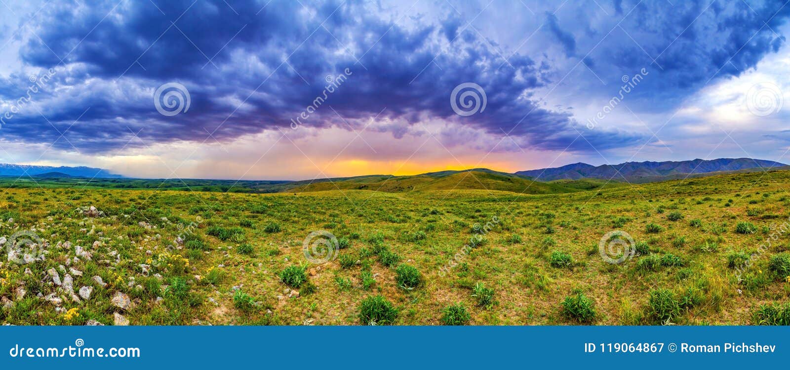Panorama of a Mountain Plateau at Sunset Stock Image - Image of peak ...