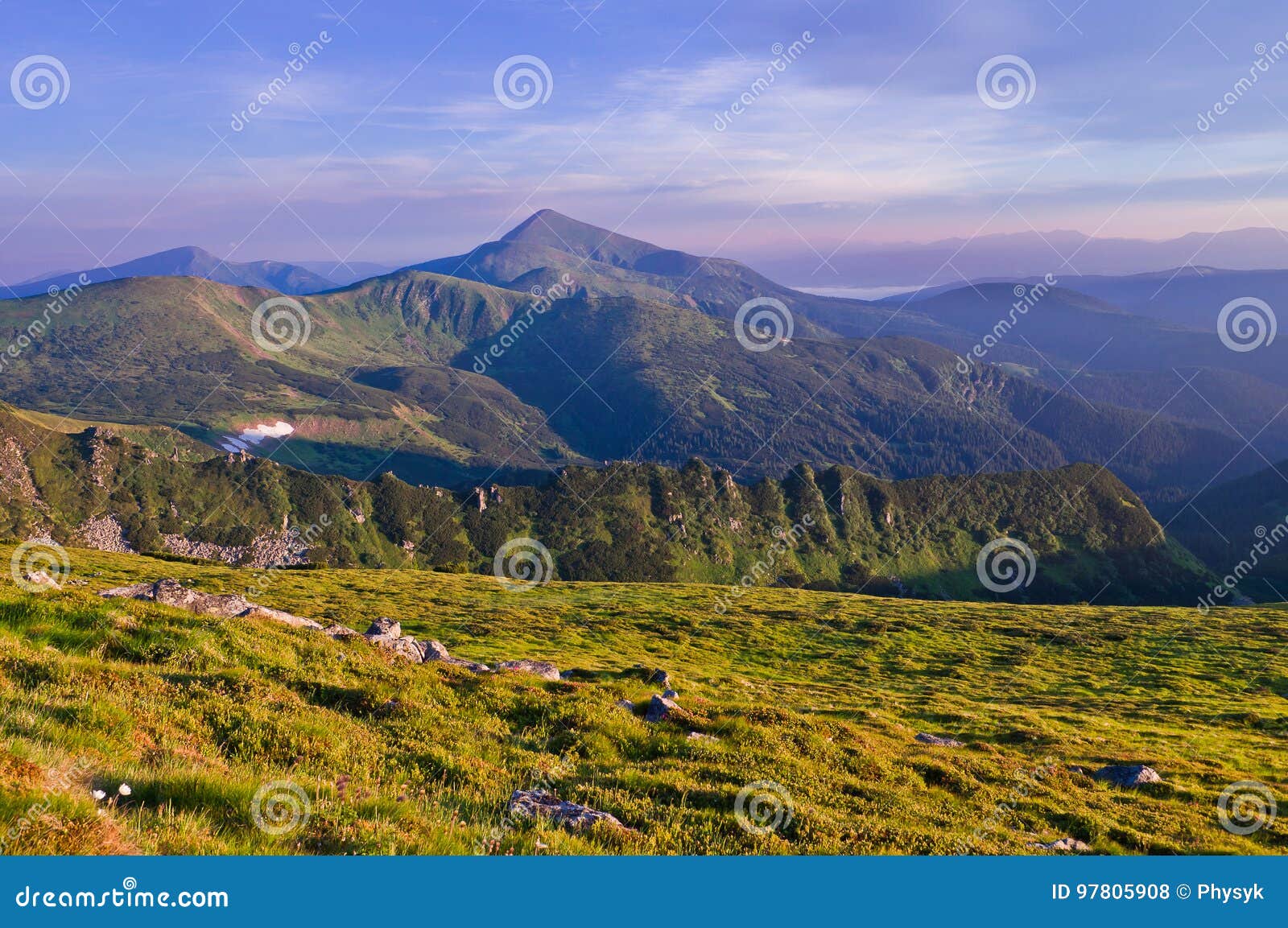 Panorama of the Mountain Range with Mount Goverla in the Center Stock ...