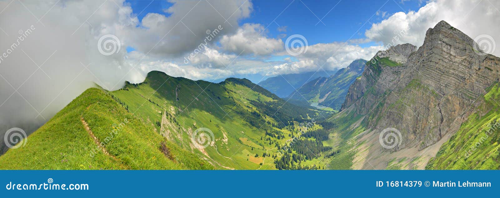 Panorama of a Mountain Valley Stock Image - Image of clouds, scene ...