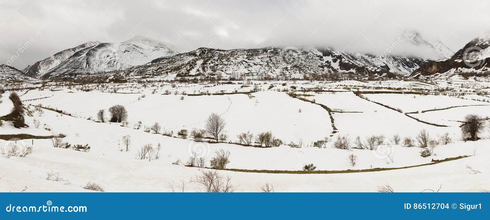 Panorama Mountainous Landscape with Snow Stock Photo - Image of ...