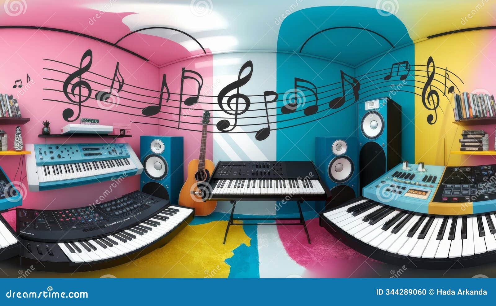 Panorama with Music Notes and Electronic Elements for a Dynamic ...