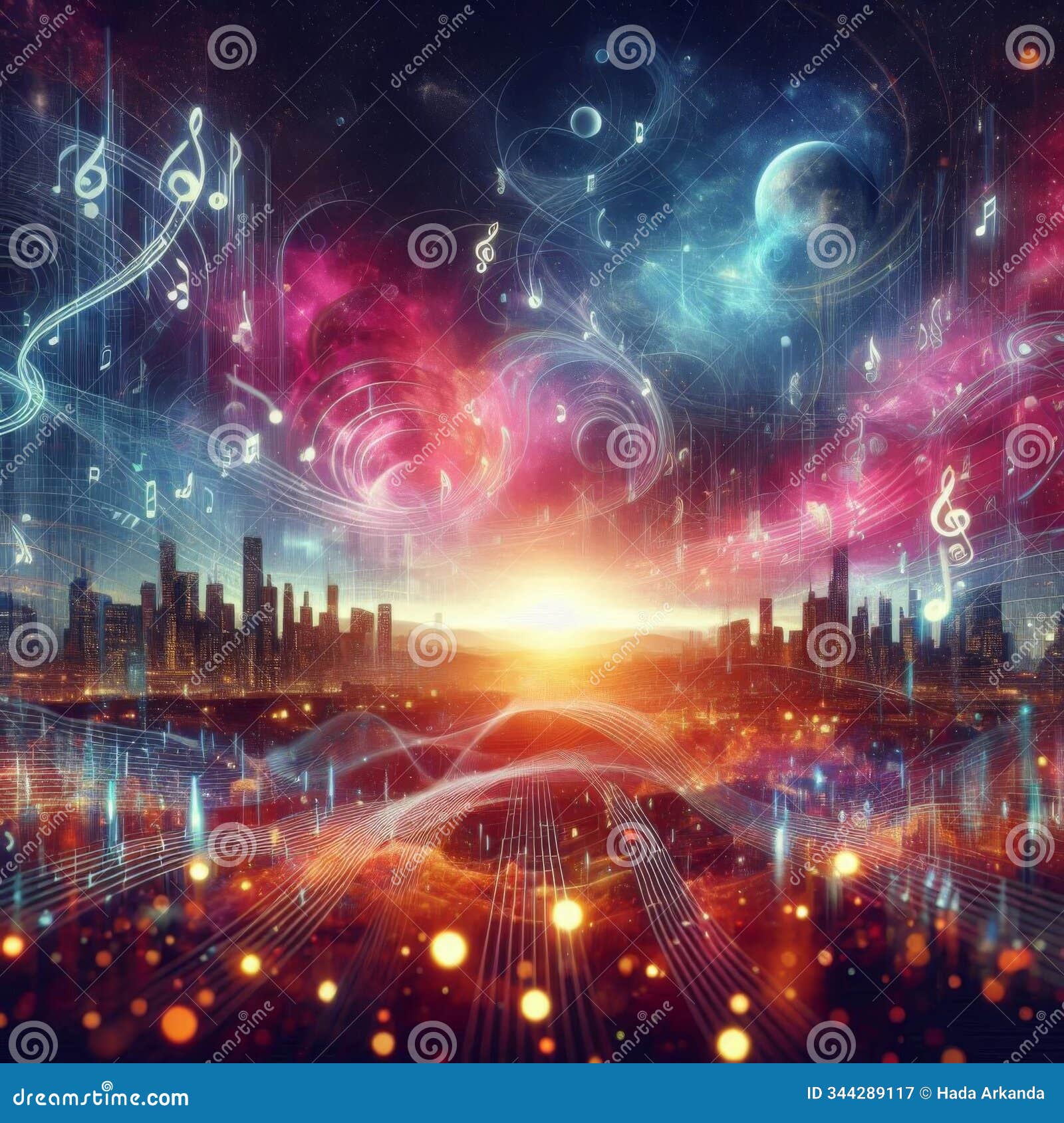 Panorama with Music Notes and Electronic Elements for a Dynamic ...