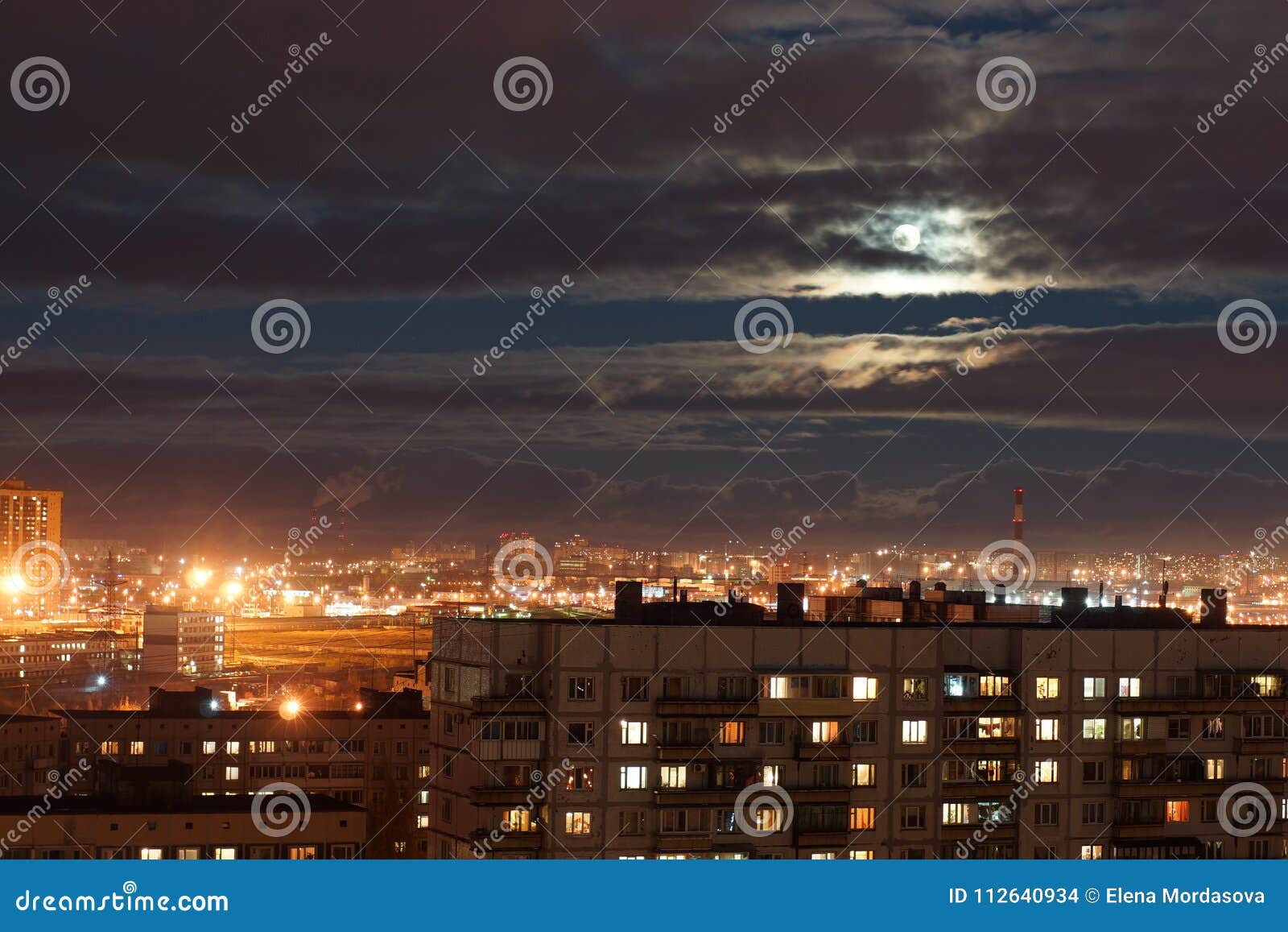 Panorama of a Night City from a Window, a Beautiful Sky Stock Photo ...