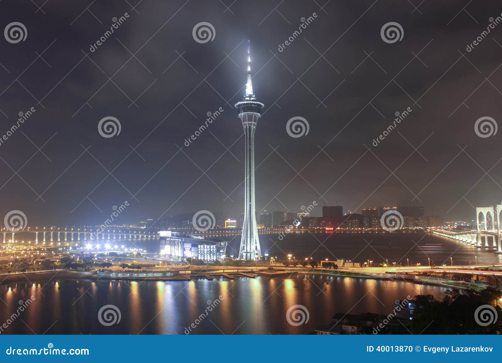 Panorama of Night Macao with Macao Tower Stock Photo - Image of view ...