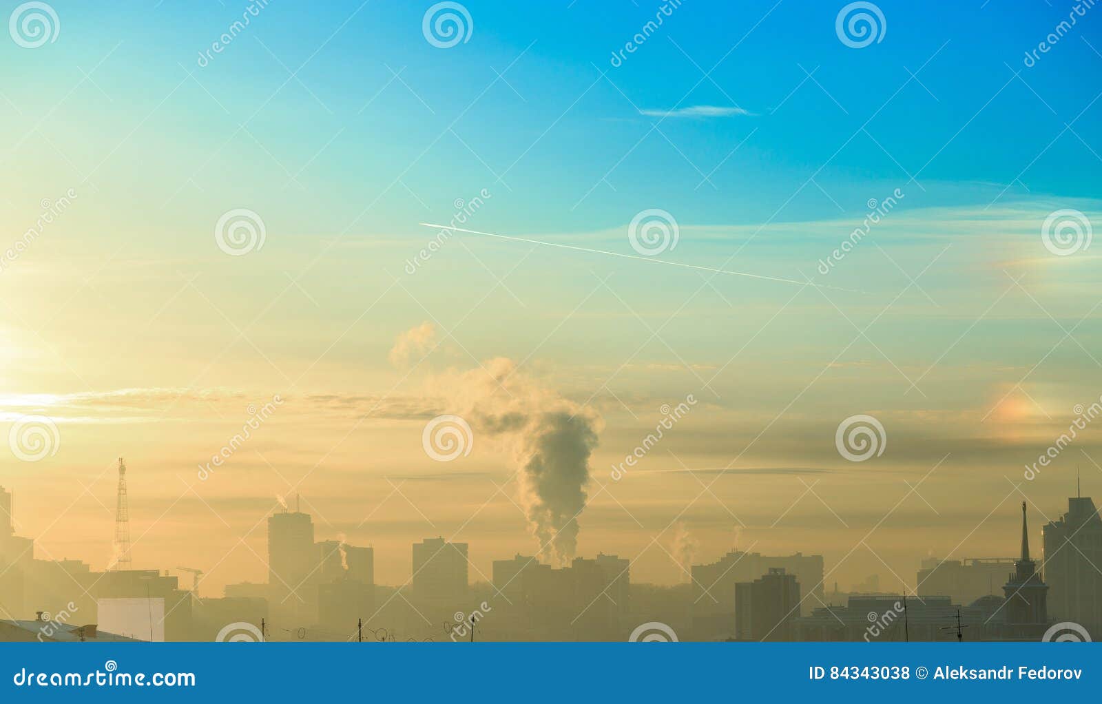 Panorama at Night Winter City Tightened Smog Stock Photo - Image of ...