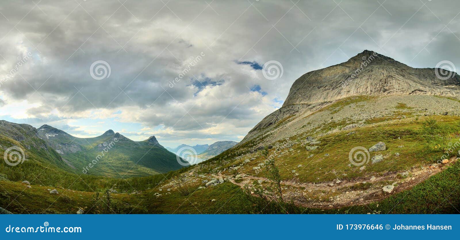 Panorama of Norways National Mountain Stetind with Valley Stock Photo ...