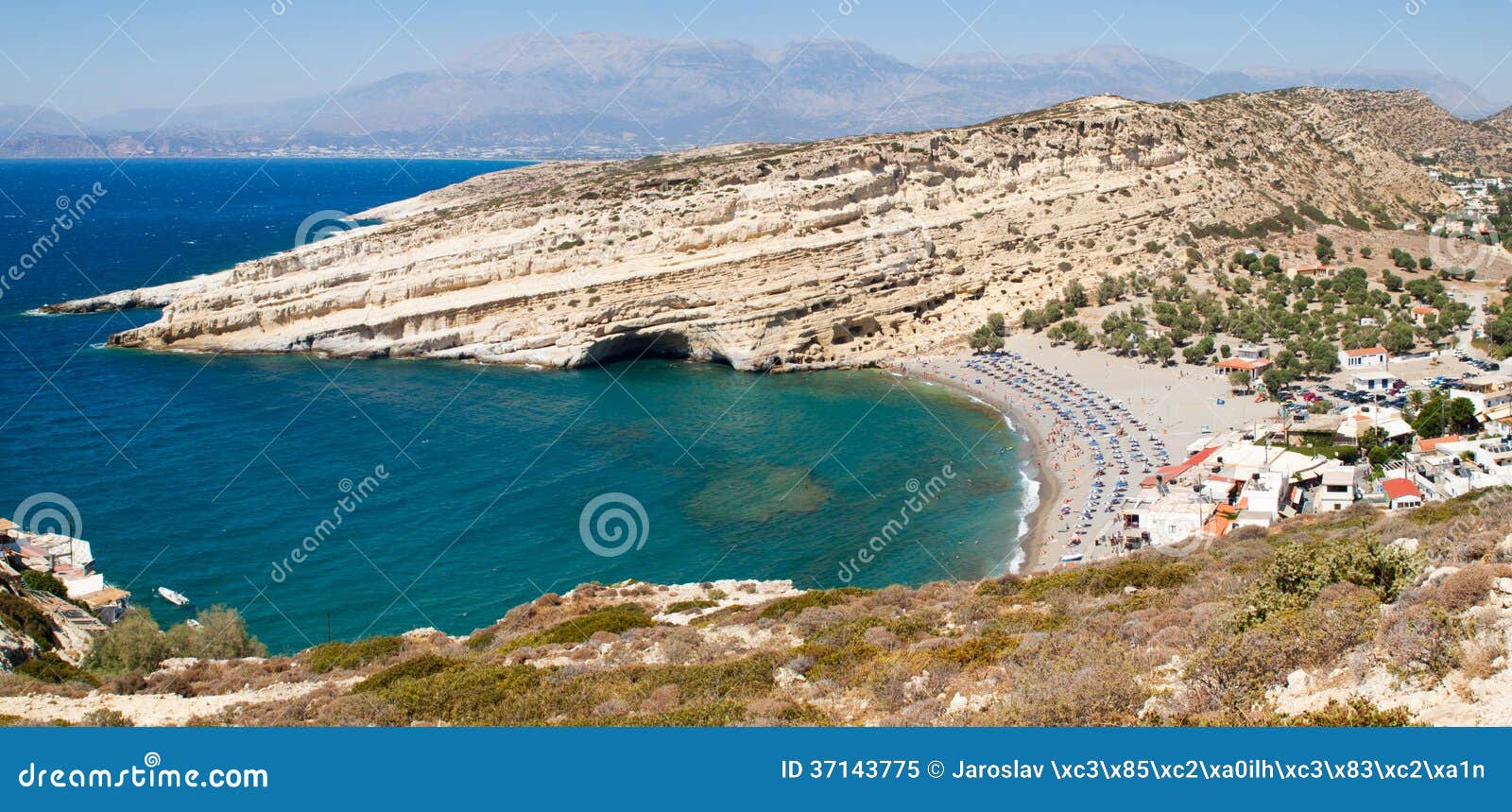 Panorama off Matala bay stock image. Image of island - 37143775