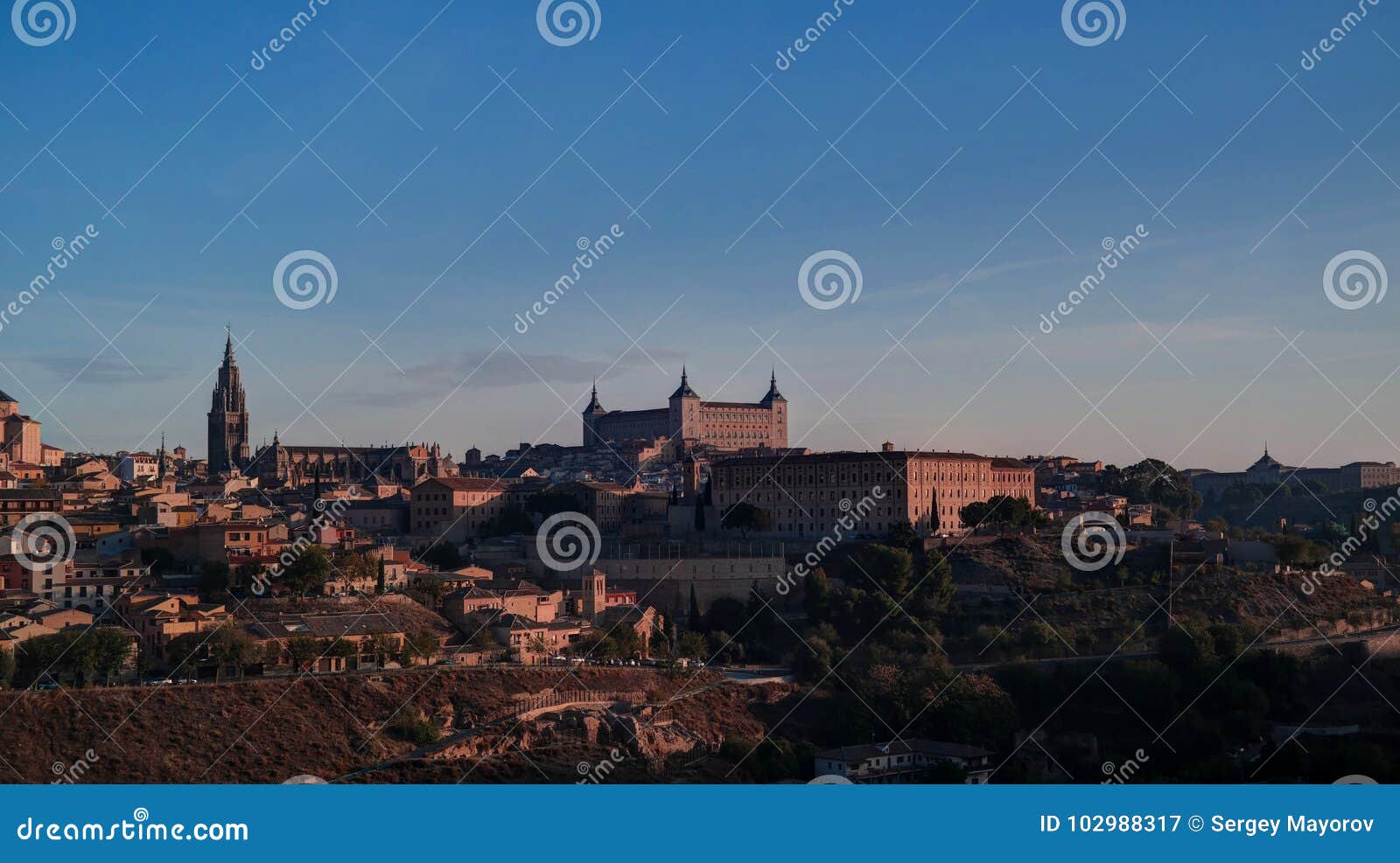 Panorama of the Old City of Toledo, Tagus River, Spain Stock Image ...