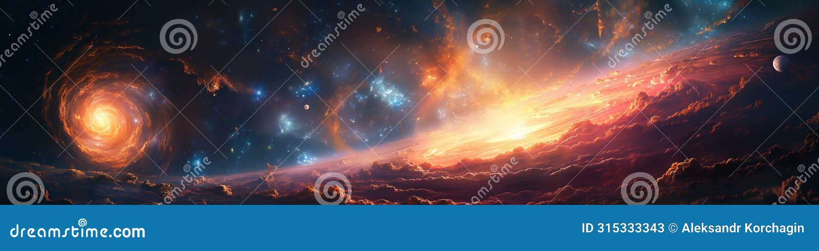 Panorama of Open Space with Stars, Galaxies, Constellations, Planets ...