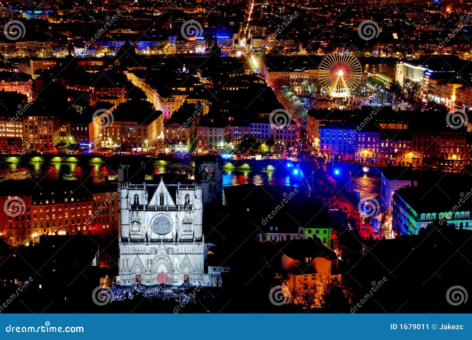Panorama Over Lyon at Night Stock Image - Image of france, dusk: 1679011