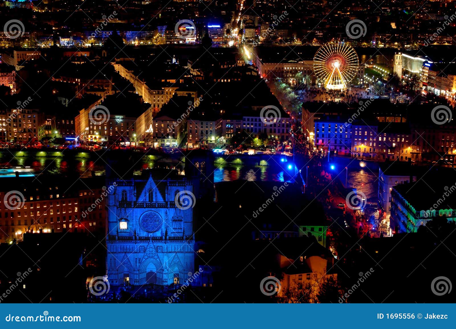 Panorama Over Lyon at Night Stock Photo - Image of festival, lyon: 1695556