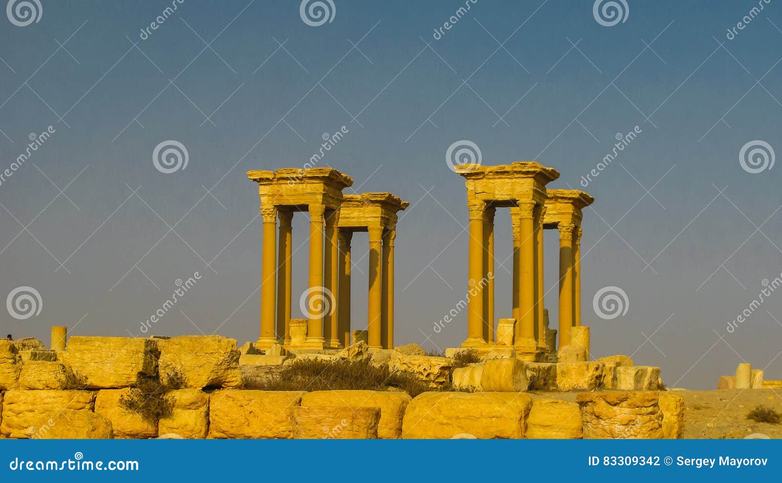 Panorama of Palmyra Columns, Tetrapylon and Ancient City, Destroyed ...