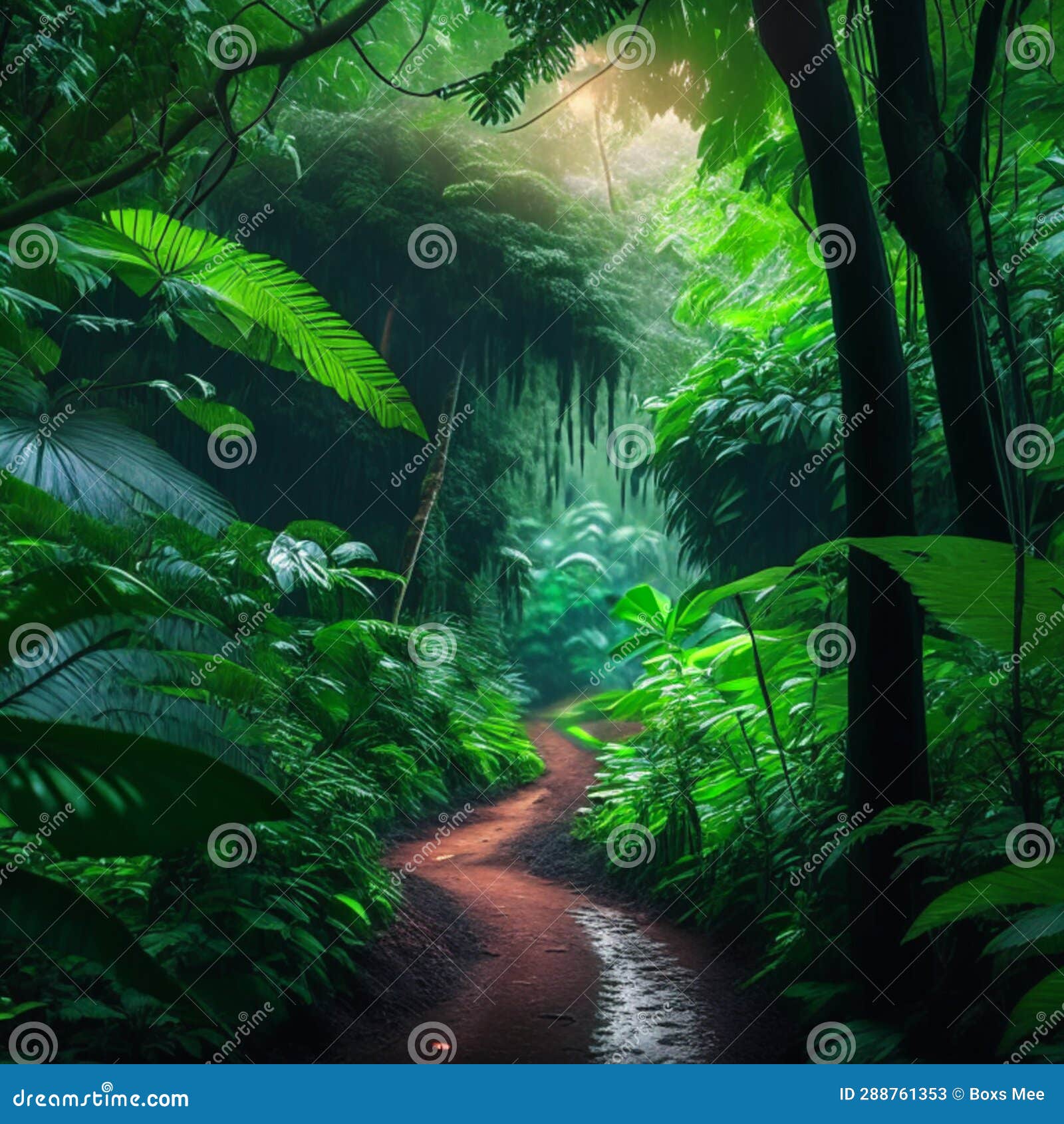 Panorama of a Path in a Tropical Rainforest. Path through the Jungle ...
