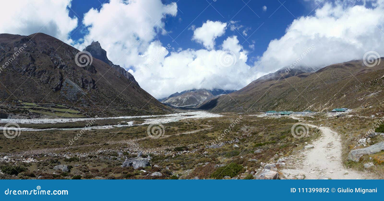 The Periche Valley with Blue Sky and Clouds, Everest Base Camp Trek ...