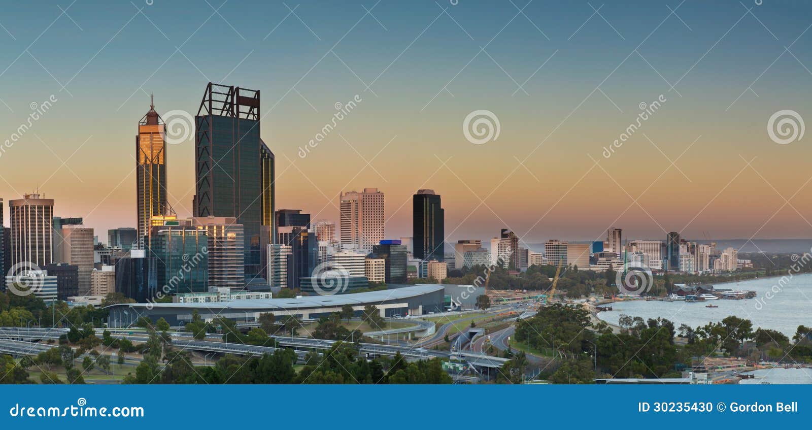 Perth at sunset stock photo. Image of river, dusk, business - 30235430