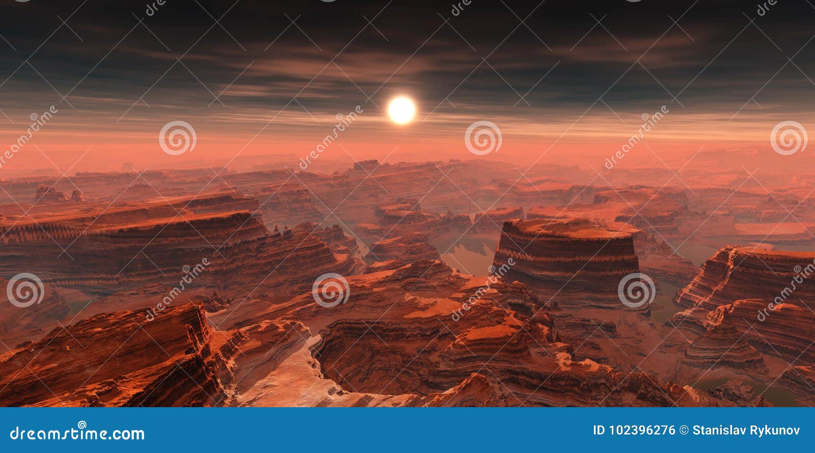 A Panorama of the Planet Mars Stock Illustration - Illustration of ...