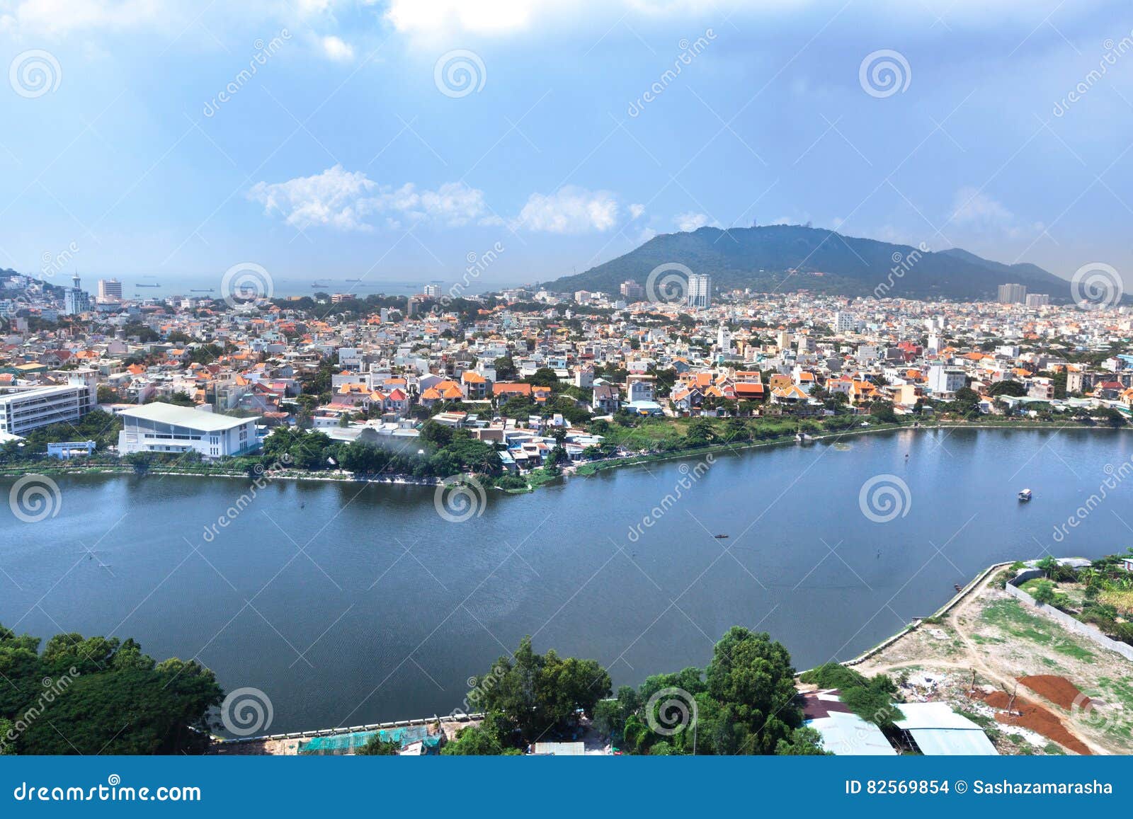 Panorama of Port City in Tropics Stock Photo - Image of summer, tile ...