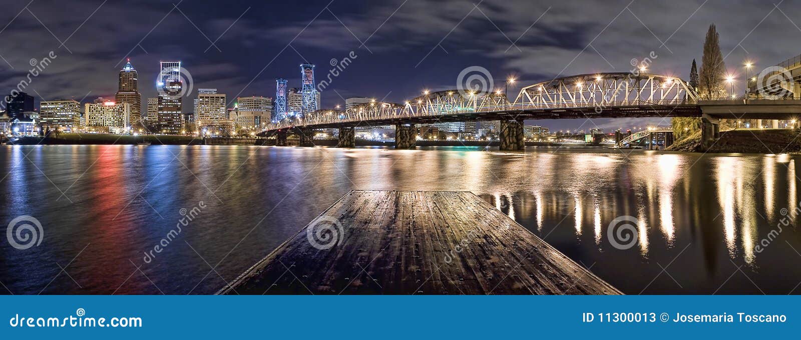 Panorama of Portland Oregon at Night Stock Image - Image of river ...
