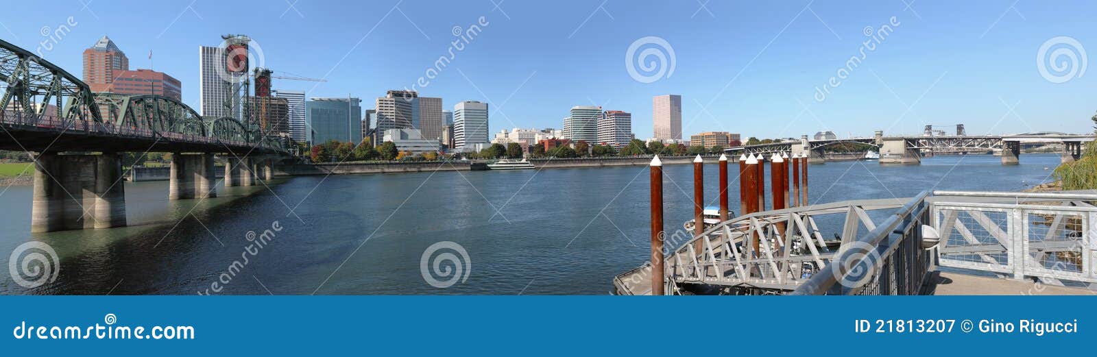 A Panorama of Portland Oregon Skyline & Bridges. Stock Image - Image of ...