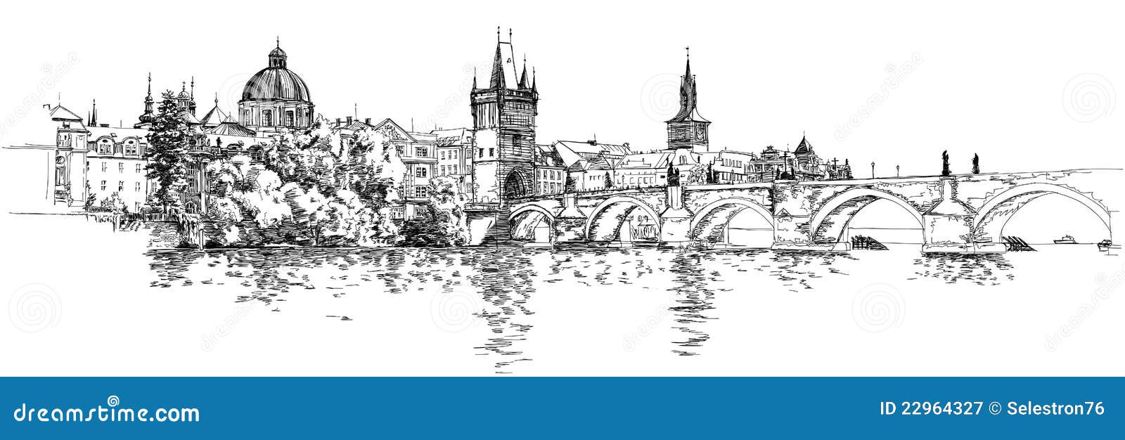 Panorama of Prague. View of Charles Bridge Stock Vector - Illustration ...
