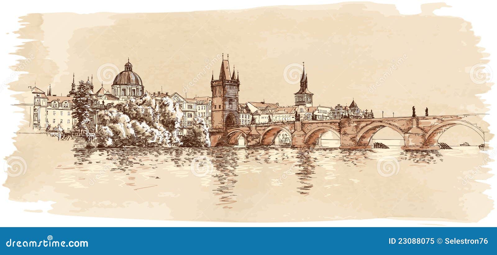 Panorama of Prague. View of Charles Bridge Stock Vector - Illustration ...