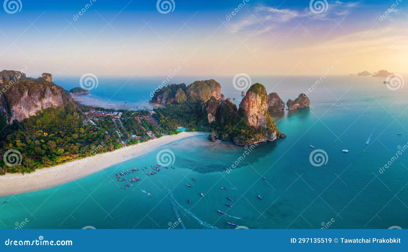 Panorama of Railey Beach at Sunset, Krabi, Thailand Stock Image - Image ...